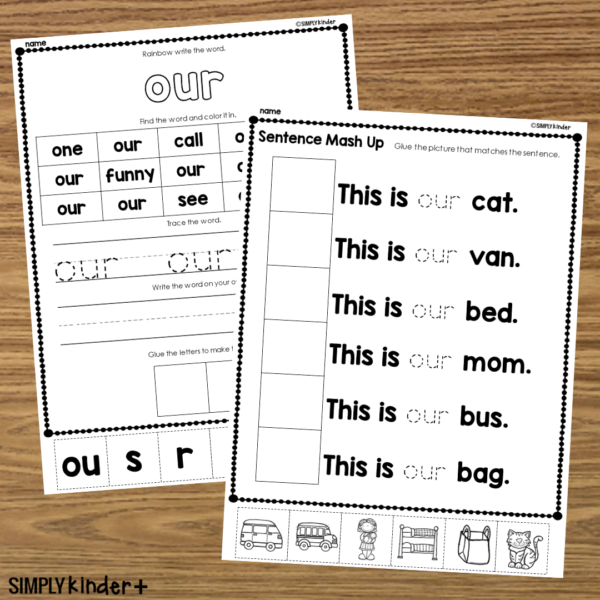 Our - Sight Word Cut & Glue Activities - Simply Kinder + Printable ...