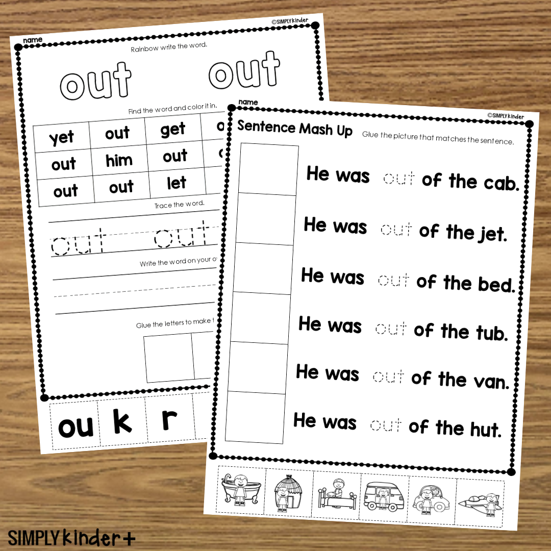 Out - Sight Word Cut & Glue Activities - Simply Kinder + Printable ...