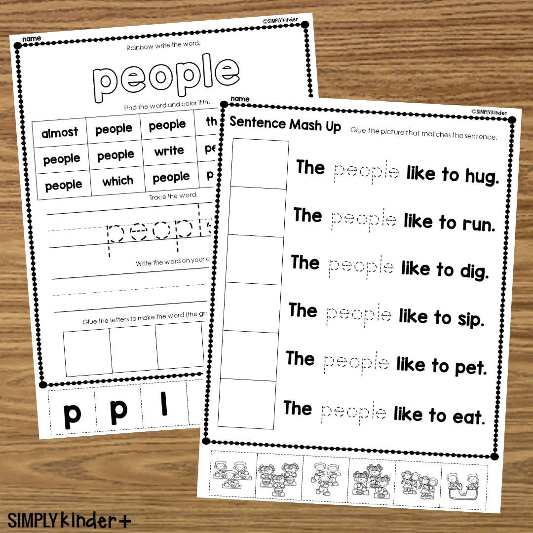 People - Sight Word Cut & Glue Activities - Simply Kinder + Printable ...