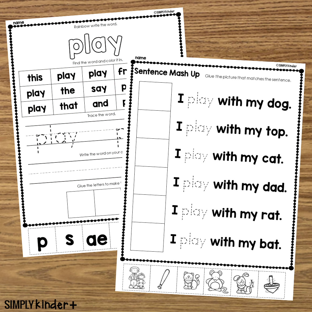 Play - Sight Word Cut & Glue Activities - Simply Kinder + Printable ...