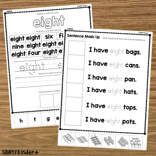Eight - Sight Word Cut & Glue Activities - Simply Kinder + Printable ...