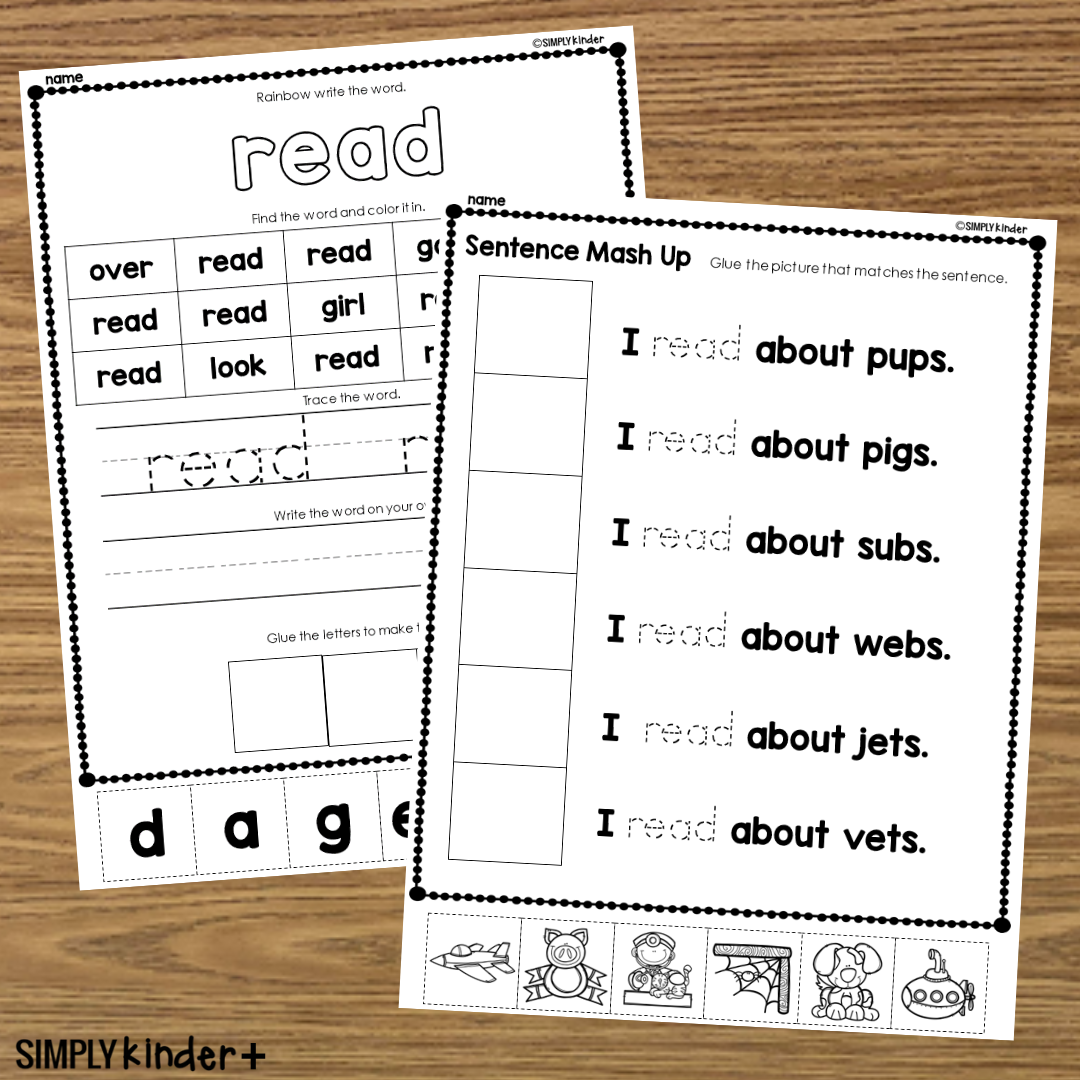 Read - Sight Word Cut & Glue Activities - Simply Kinder Plus