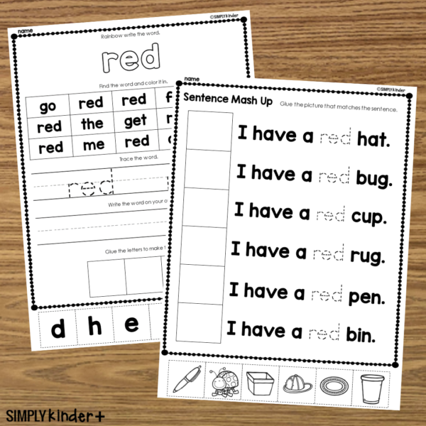 Red - Sight Word Cut & Glue Activities - Simply Kinder + Printable ...