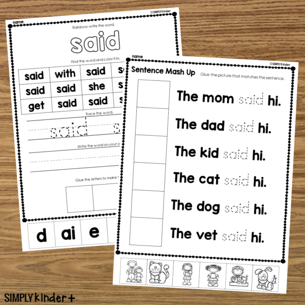 Said - Sight Word Cut & Glue Activities - Simply Kinder + Printable ...