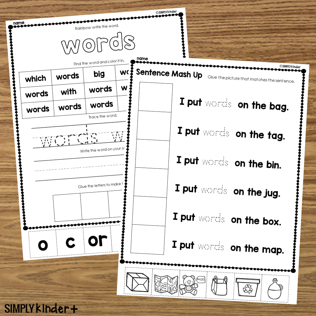 Words - Sight Word Cut & Glue Activities - Simply Kinder + Printable ...