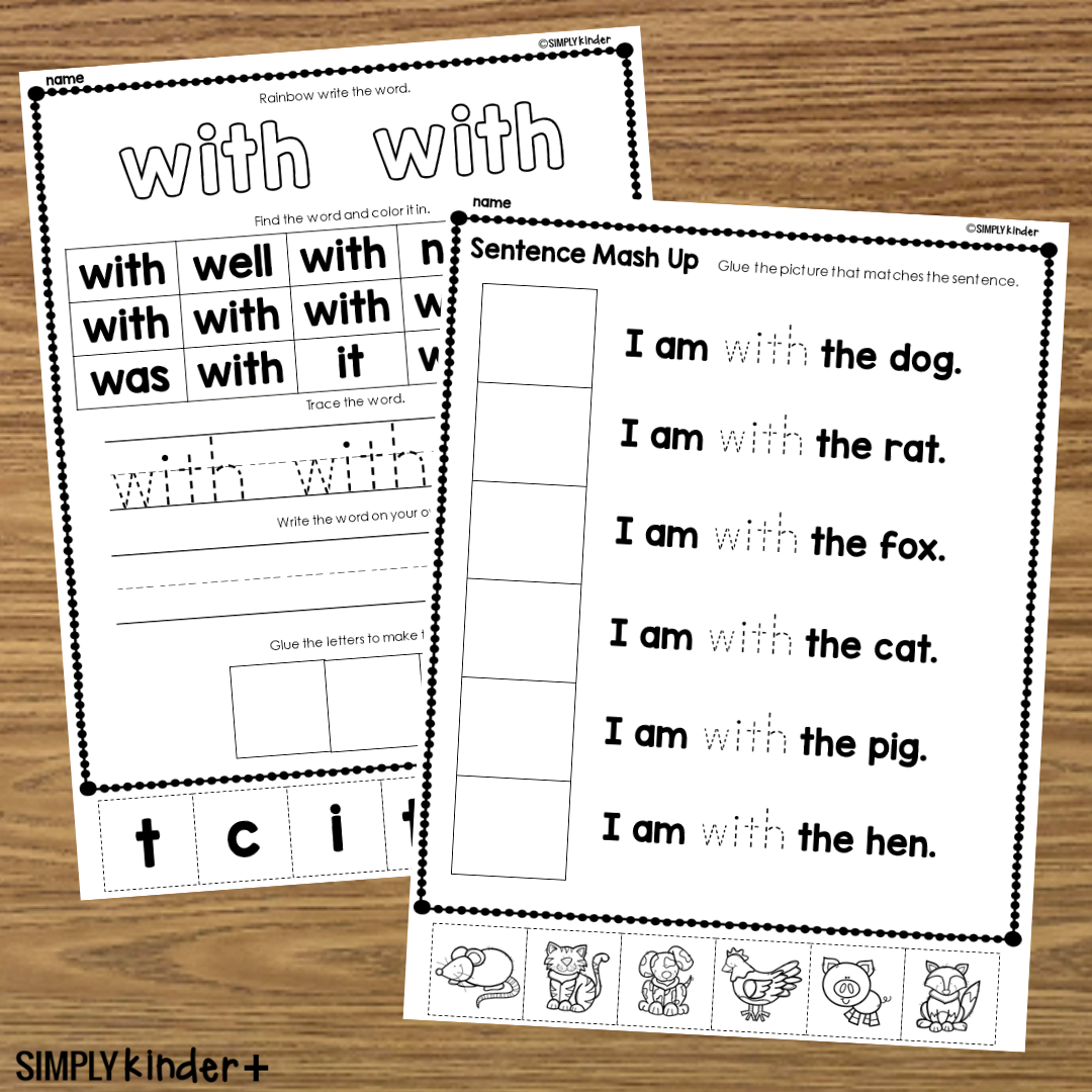 With - Sight Word Cut & Glue Activities - Simply Kinder + Printable ...