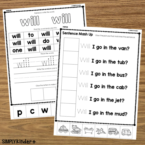 Will - Sight Word Cut & Glue Activities - Simply Kinder + Printable ...