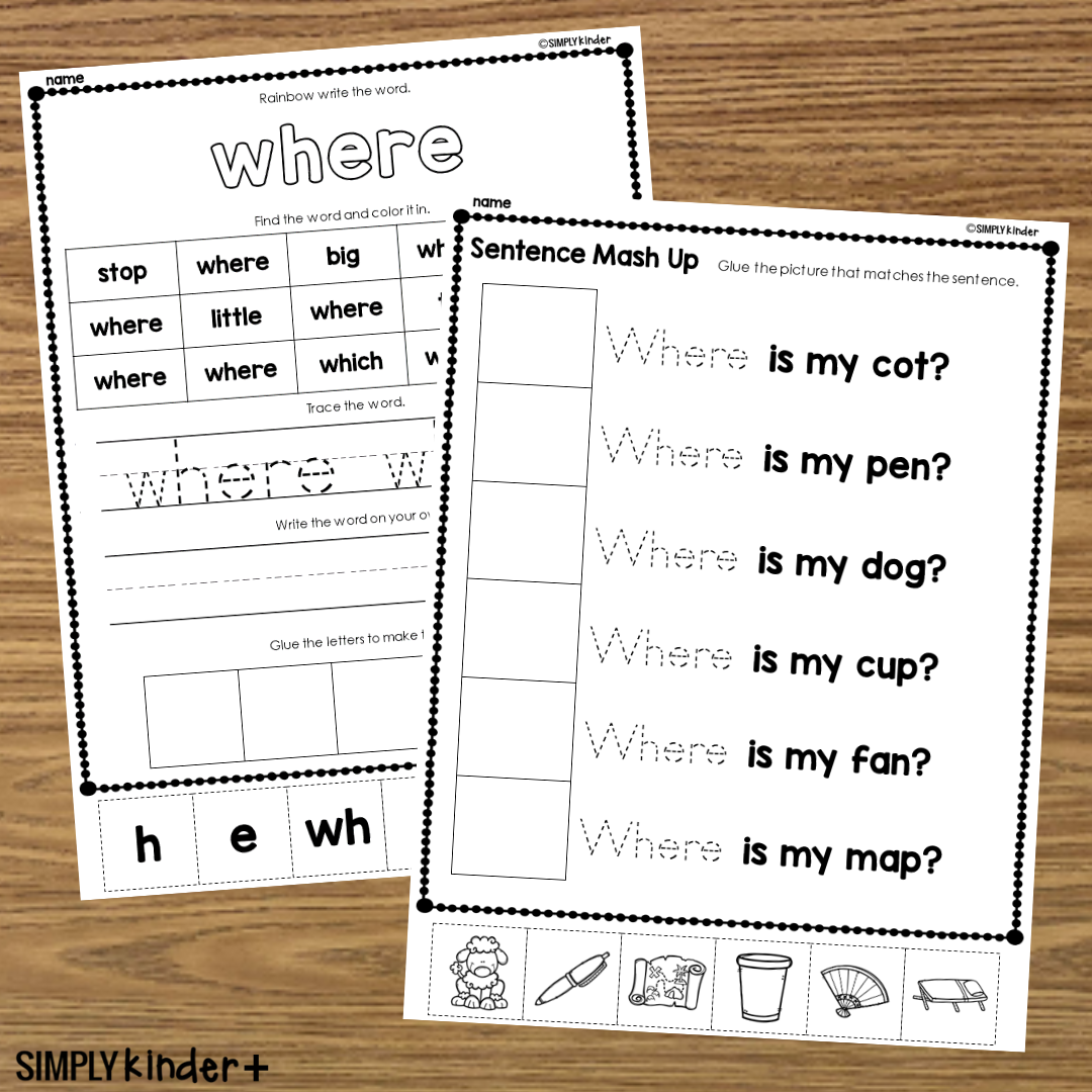 Where - Sight Word Cut & Glue Activities - Simply Kinder Plus