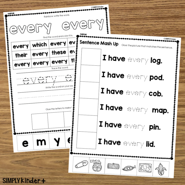 Every - Sight Word Cut & Glue Activities - Simply Kinder + Printable ...