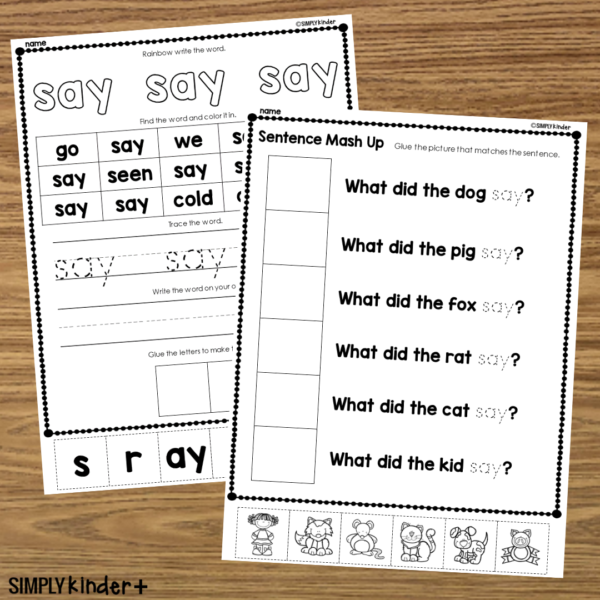 Say - Sight Word Cut & Glue Activities - Simply Kinder + Printable ...
