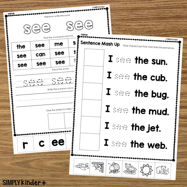 See - Sight Word Cut & Glue Activities - Simply Kinder + Printable ...