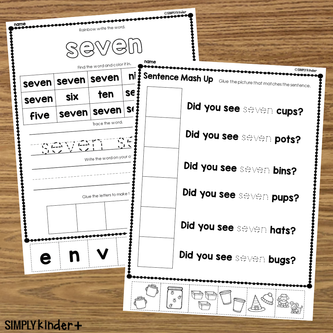 Seven - Sight Word Cut & Glue Activities - Simply Kinder + Printable ...