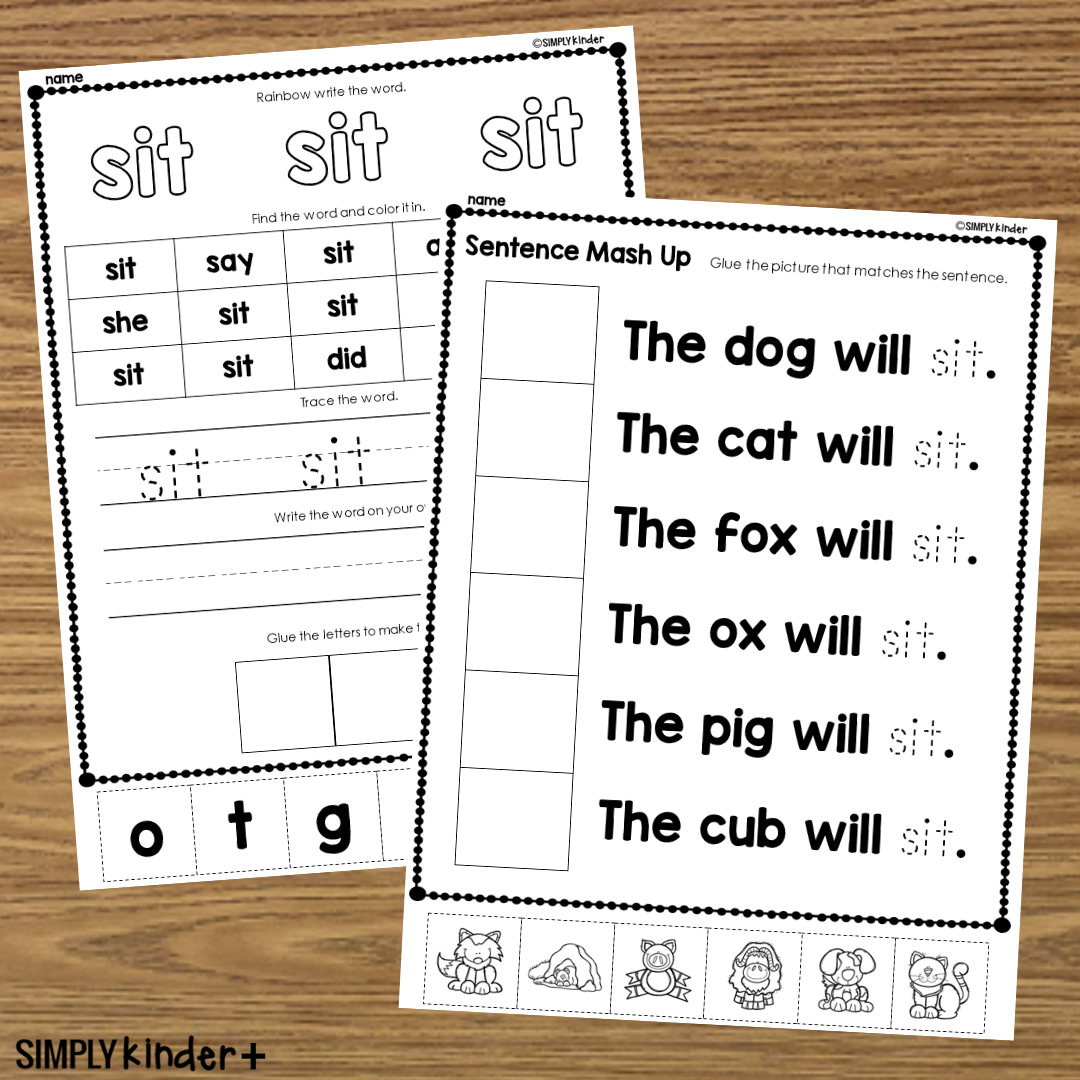 Sit - Sight Word Cut & Glue Activities - Simply Kinder + Printable ...