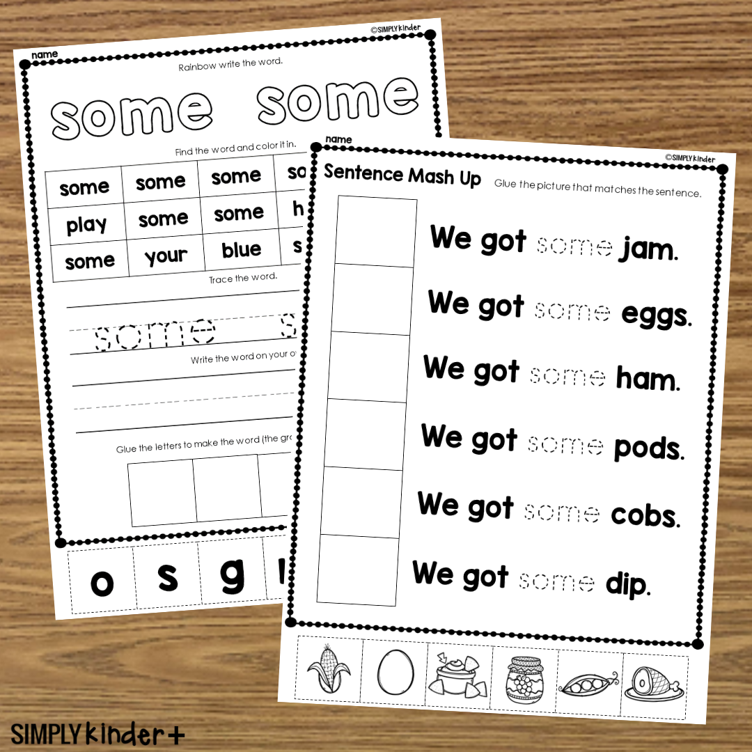 Some - Sight Word Cut & Glue Activities - Simply Kinder + Printable ...