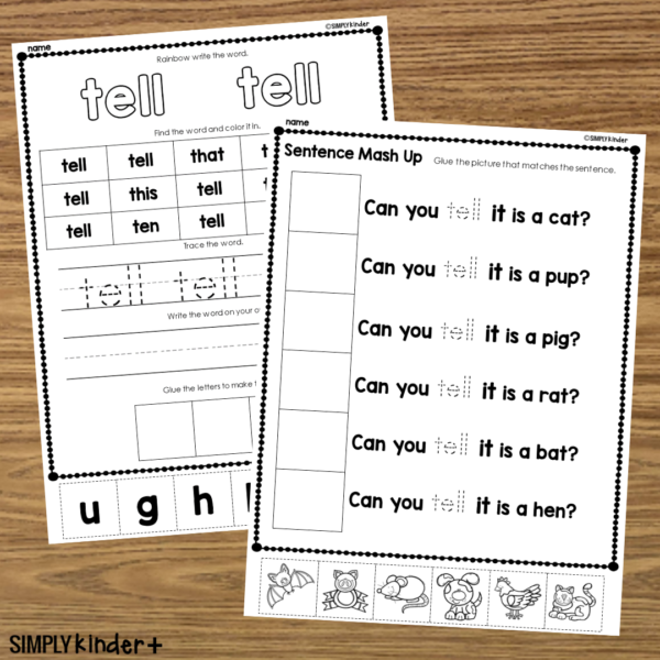 Tell - Sight Word Cut & Glue Activities - Simply Kinder + Printable ...