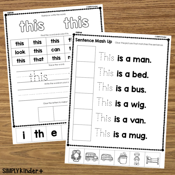 This - Sight Word Cut & Glue Activities - Simply Kinder + Printable ...