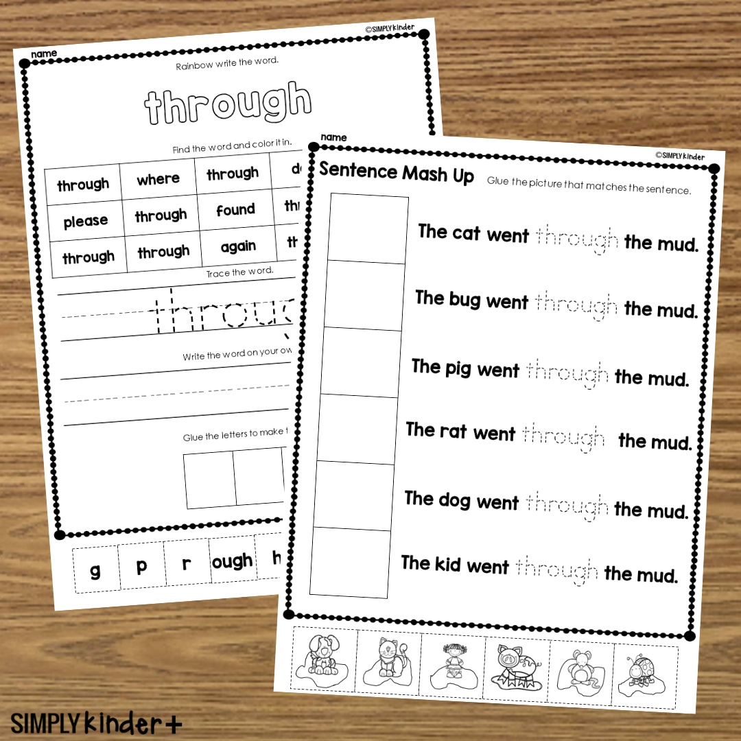 Through - Sight Word Cut & Glue Activities - Simply Kinder + Printable ...