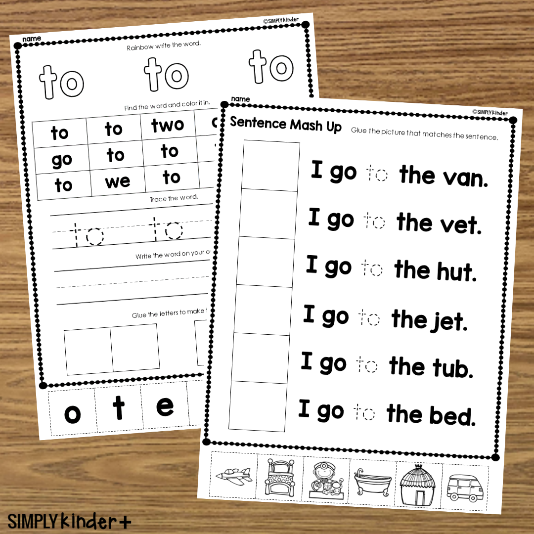 To - Sight Word Cut & Glue Activities - Simply Kinder + Printable ...