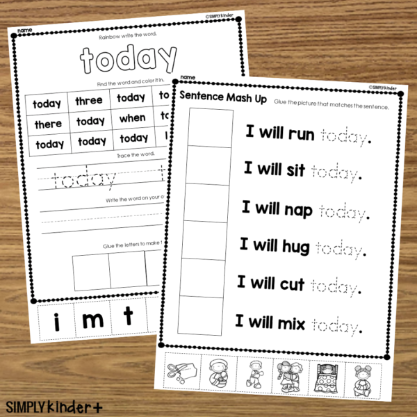 Today - Sight Word Cut & Glue Activities - Simply Kinder + Printable ...