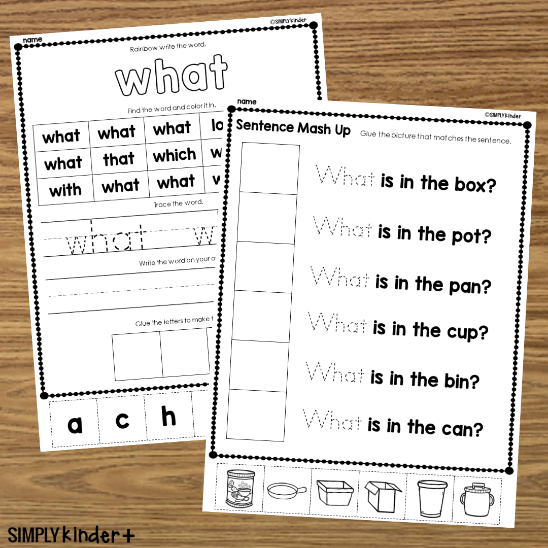 What - Sight Word Cut & Glue Activities - Simply Kinder + Printable ...