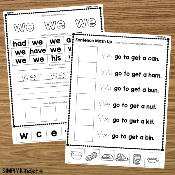 We - Sight Word Cut & Glue Activities - Simply Kinder + Printable ...
