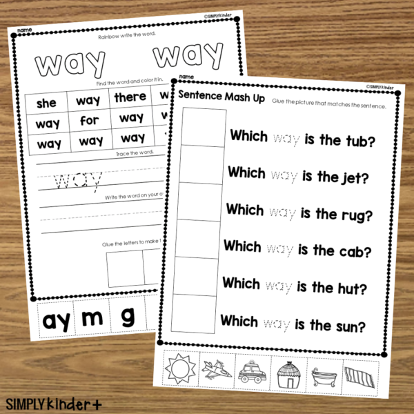 Way - Sight Word Cut & Glue Activities - Simply Kinder + Printable ...