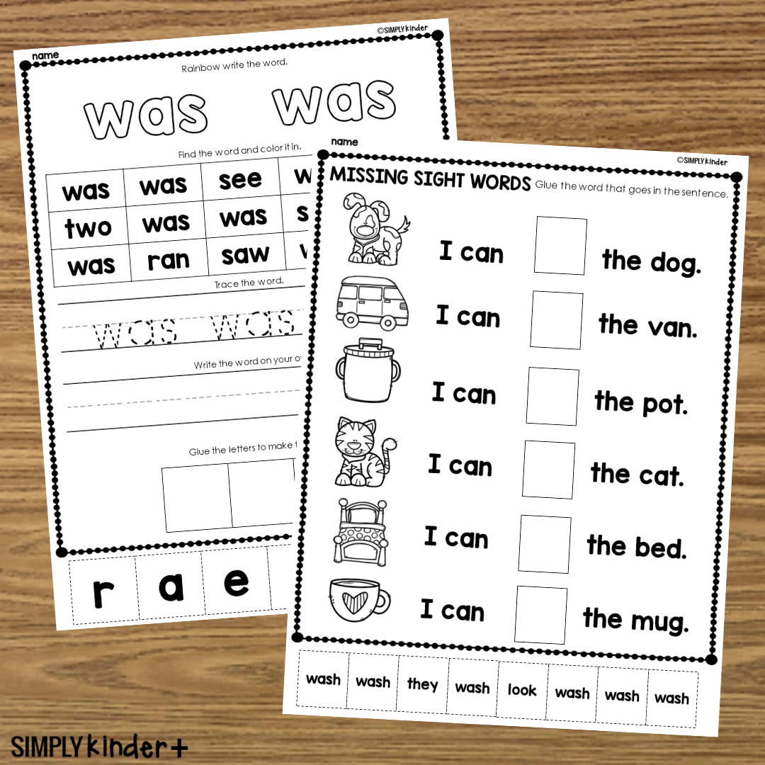 Was - Sight Word Cut & Glue Activities - Simply Kinder + Printable ...