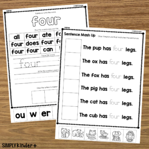 Four - Sight Word Cut & Glue Activities - Simply Kinder + Printable ...