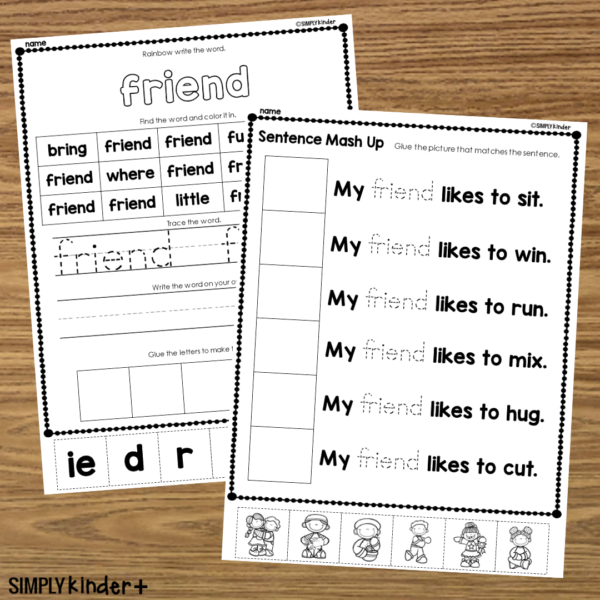 Friend - Sight Word Cut & Glue Activities - Simply Kinder + Printable ...