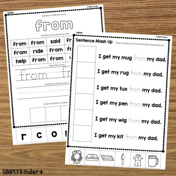 From - Sight Word Cut & Glue Activities - Simply Kinder + Printable ...