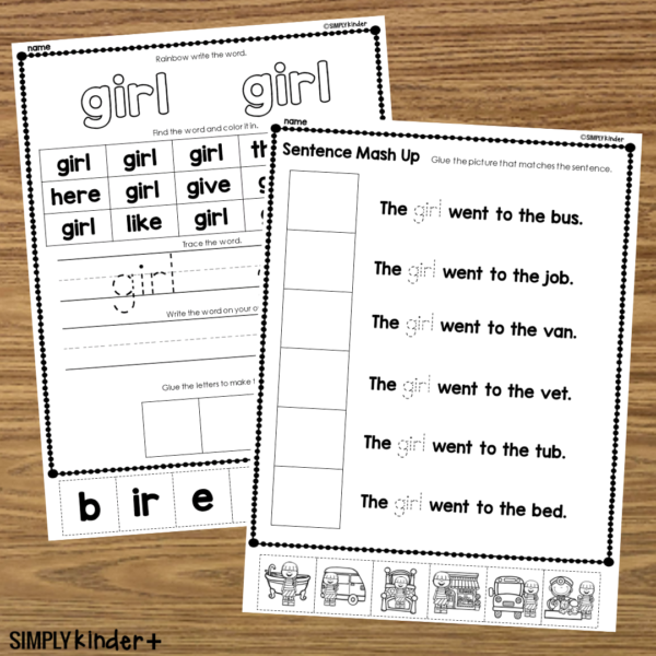 Girl - Sight Word Cut & Glue Activities - Simply Kinder + Printable ...