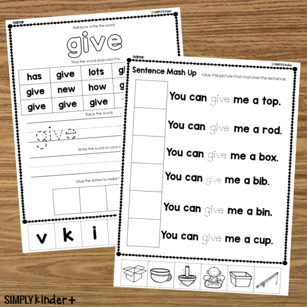 Give - Sight Word Cut & Glue Activities - Simply Kinder + Printable ...