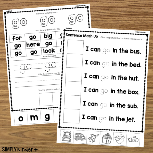 Go - Sight Word Cut & Glue Activities - Simply Kinder + Printable ...
