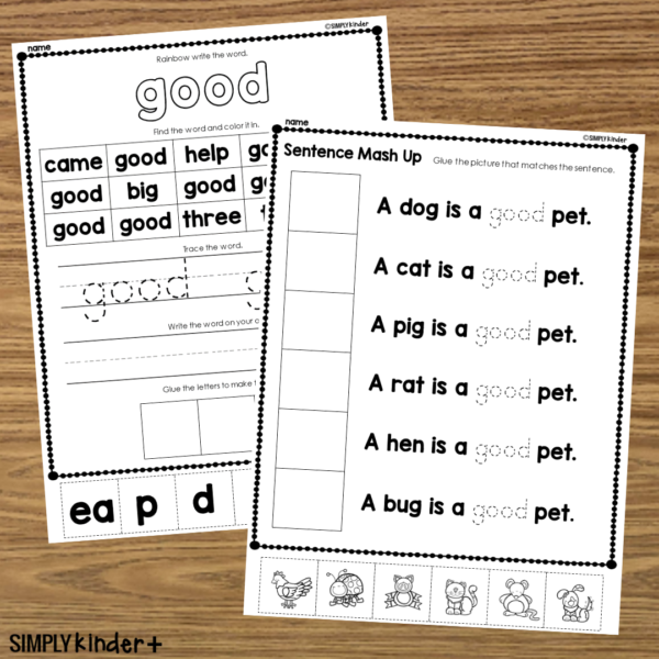 Good - Sight Word Cut & Glue Activities - Simply Kinder + Printable ...
