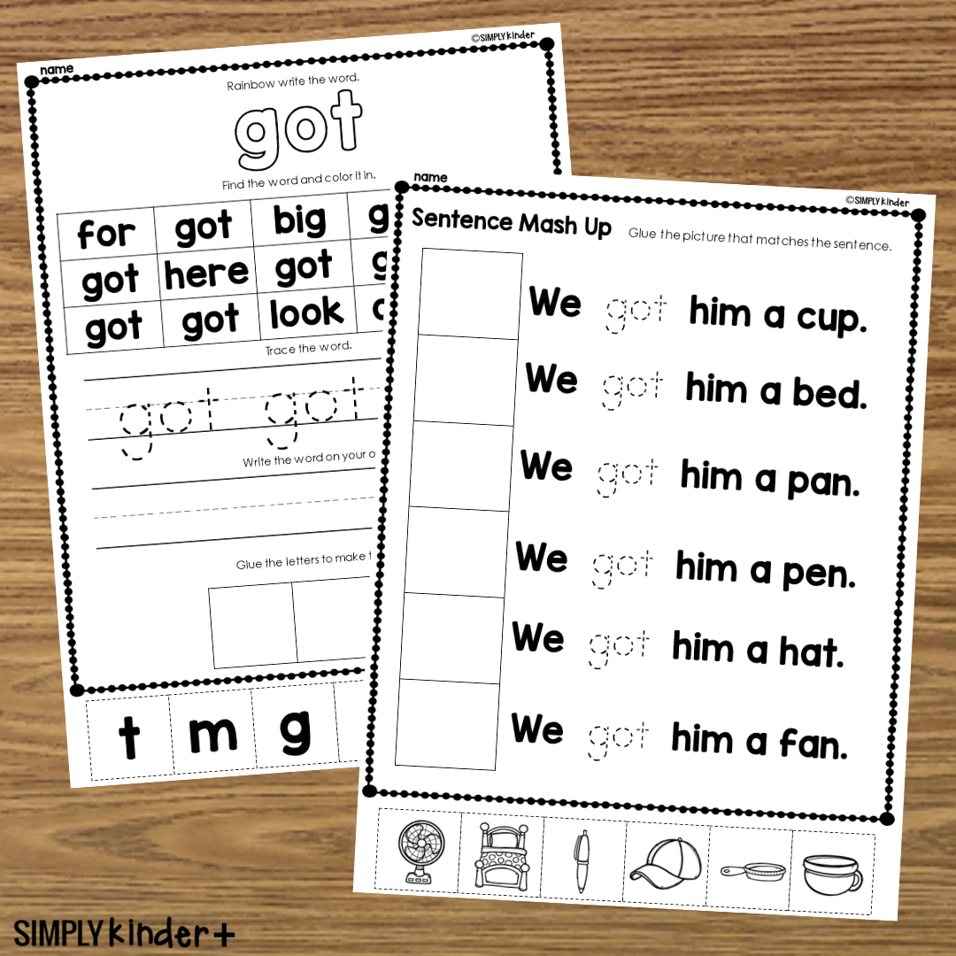 Got - Sight Word Cut & Glue Activities - Simply Kinder Plus