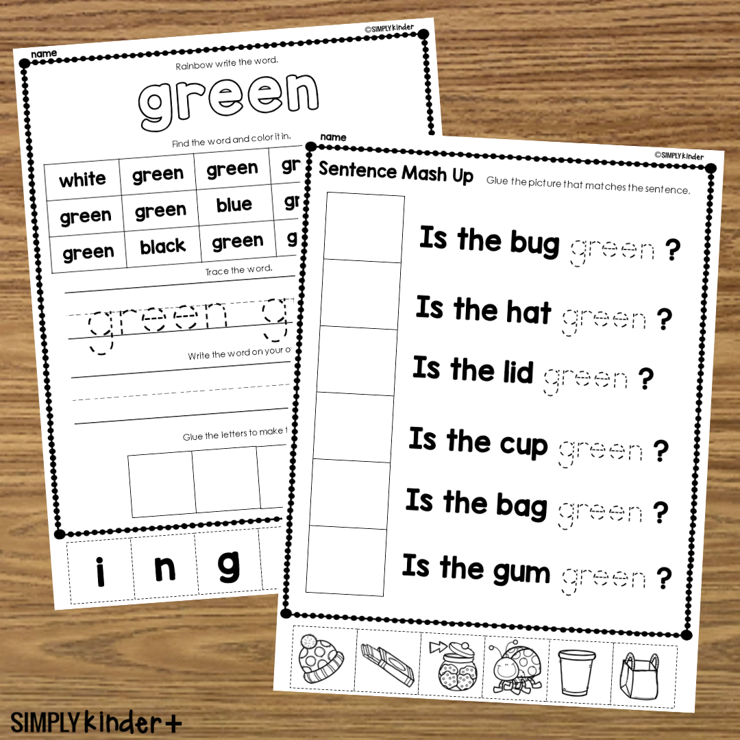 Green - Sight Word Cut & Glue Activities - Simply Kinder + Printable ...