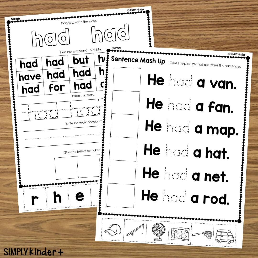 Had - Sight Word Cut & Glue Activities - Simply Kinder + Printable ...