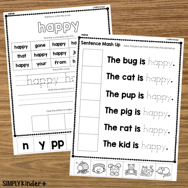 Happy - Sight Word Cut & Glue Activities - Simply Kinder + Printable ...