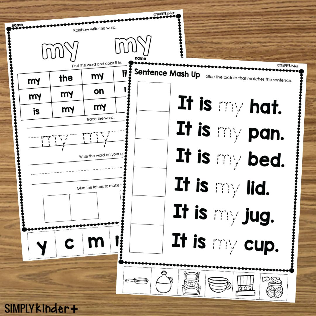 My - Sight Word Cut & Glue Activities - Simply Kinder + Printable ...