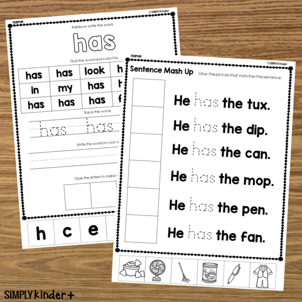 Has - Sight Word Cut & Glue Activities - Simply Kinder Plus