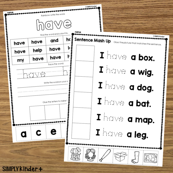 Have - Sight Word Cut & Glue Activities - Simply Kinder + Printable ...