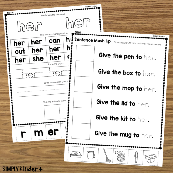 Her - Sight Word Cut & Glue Activities - Simply Kinder + Printable ...