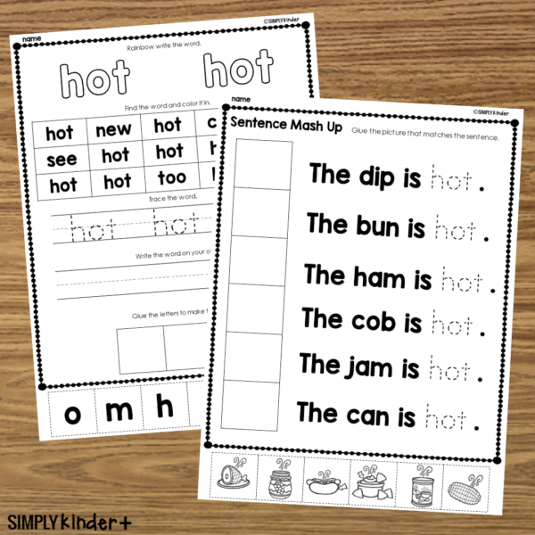 Hot - Sight Word Cut & Glue Activities - Simply Kinder + Printable ...
