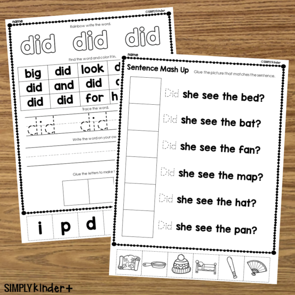 Did - Sight Word Cut & Glue Activities - Simply Kinder + Printable ...