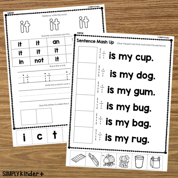 It - Sight Word Cut & Glue Activities - Simply Kinder + Printable ...