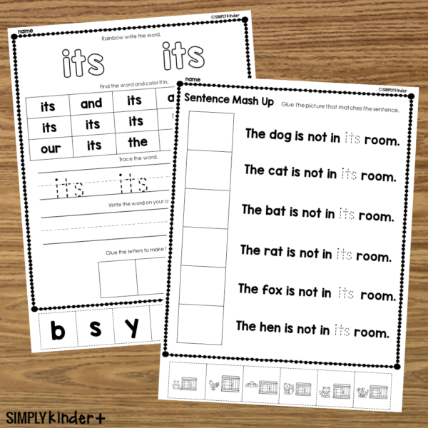 Its - Sight Word Cut & Glue Activities - Simply Kinder + Printable ...