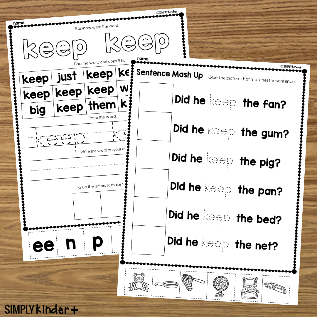 Keep - Sight Word Cut & Glue Activities - Simply Kinder Plus