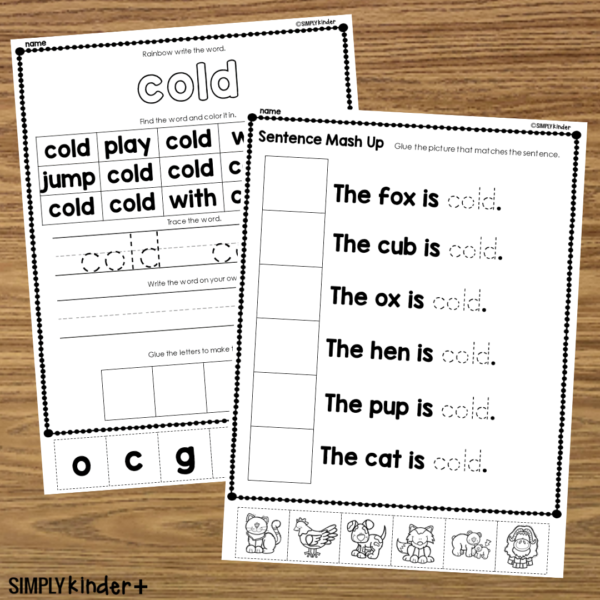 Cold - Sight Word Cut & Glue Activities - Simply Kinder + Printable ...