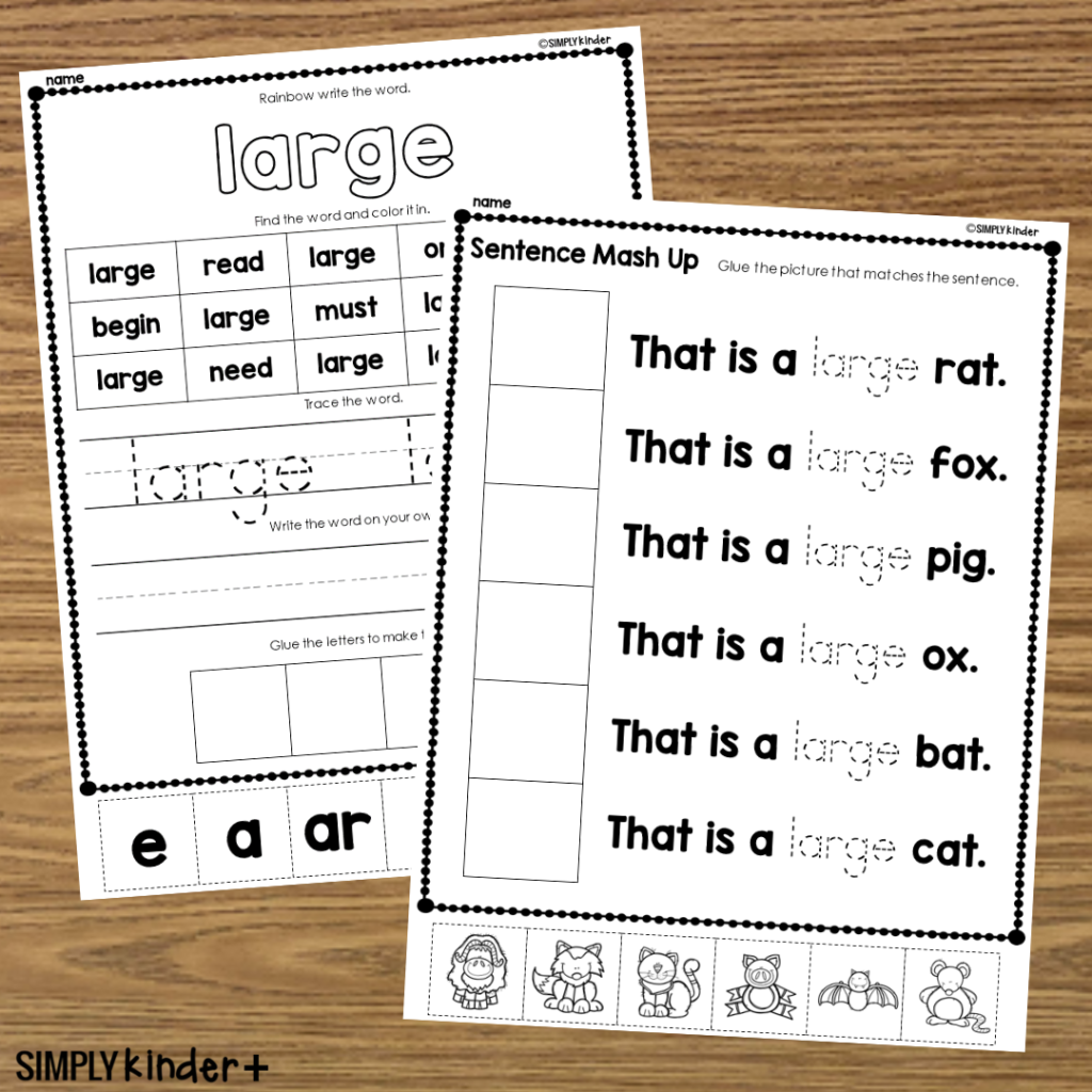 Large - Sight Word Cut & Glue Activities - Simply Kinder + Printable ...