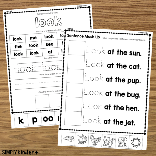 Look - Sight Word Cut & Glue Activities - Simply Kinder + Printable ...